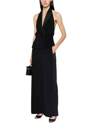 Patrizia Pepe Crepe Halter Neck Top With Satin Lapels - Black
