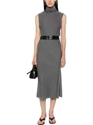 Patrizia Pepe Belted Sequin Embellished Dress - Grey