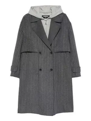 Patrizia Pepe Double-breasted Pinstripe Coat With Integrated Hoodie - Grey