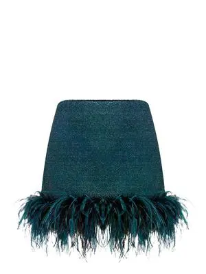 Oseree Lumière Plumage Feather-trim Skirt - Blue
