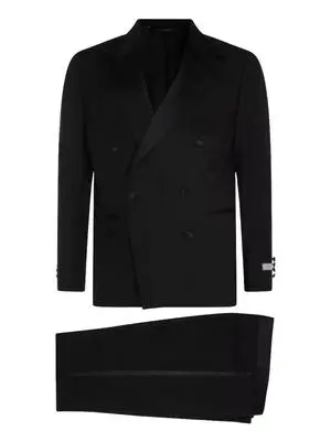 Canali Double-breasted Peak-lapel Suit - Black