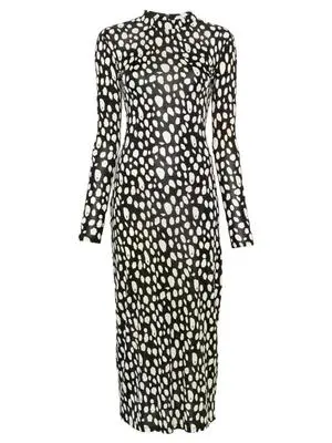 Patrizia Pepe Graphic Print High Neck Long Sleeve Dress - Black