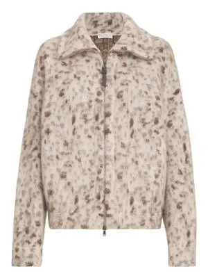 Brunello Cucinelli Mohair And Wool Lynx Jacquard Cardigan - Light Yellow