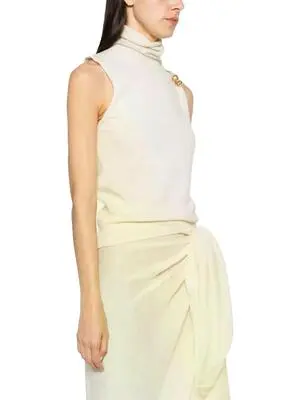 Alberta Ferretti Sleeveless High Neck Top With Gold-tone Hardware - White