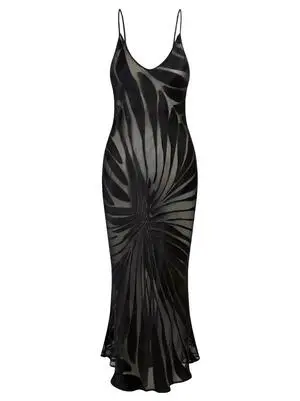 Roberto Cavalli Devoré Spaghetti Strap Midi Dress - Black