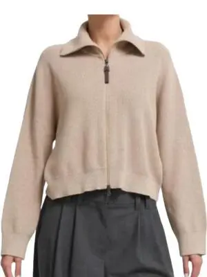 Brunello Cucinelli Long Sleeve Zip Up Cardigan - Nude