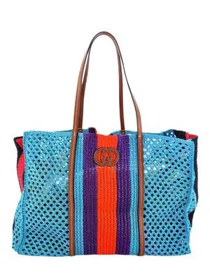 Gucci Interlocking G Web Raffia Medium Tote Bag - Multicolour