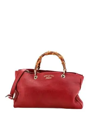 Gucci Bamboo Shopper Leather Medium Tote Bag - Red