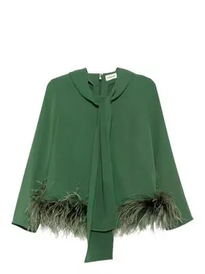 P.a.r.o.s.h Feather-trimmed Pussy-bow Blouse - Green