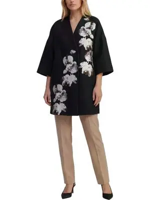 Fendi V-neck Floral-print Coat - Black