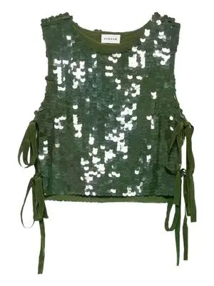 P.a.r.o.s.h Sequin Embellished Cropped Top With Side Ties - Green