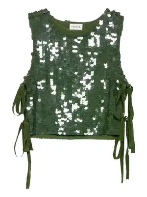 P.a.r.o.s.h Sequin Embellished Cropped Top With Side Ties - Green