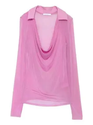 Patrizia Pepe Sheer Ruched Top With Waterfall Neckline - Pink
