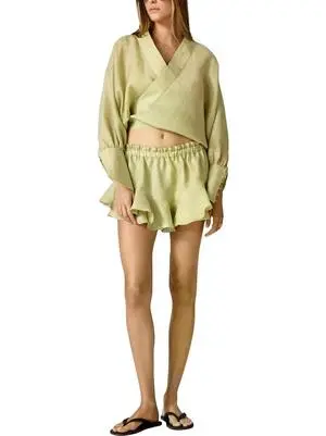 PNK Ruffled Drawstring Shorts - Green