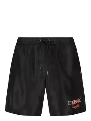 Iceberg Logo Print Swim Shorts - Black