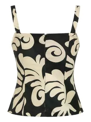 CALA DE LA CRUZ Floral Print Square Neck Top - Black