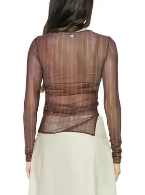 Patrizia Pepe Pinstripe Tulle Top - Brown