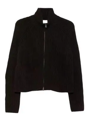 LISA YANG Sadie Ribbed Knit Zip Cardigan - Black