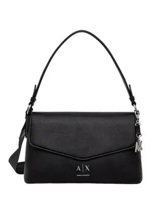 Armani Exchange Logo Plaque Pebbled Shoulder Bag - Black