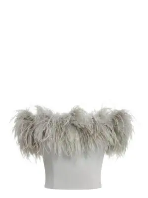 GEMY MAALOUF Feather-trim Off-shoulder Top - Grey