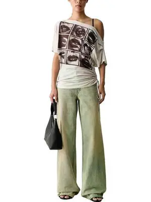 Miss Sixty Off-shoulder Graphic Print T-shirt - Neutrals
