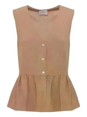 EMME Sleeveless V-neck Top With Ruffle Hem - Neutrals