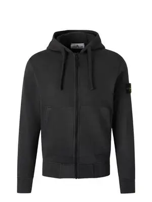 Stone Island Logo Patch Zip-up Hoodie - Black