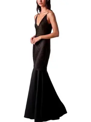 BLESS Lace Overlay Fishtail Maxi Dress - Black