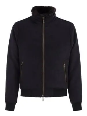 MOORER Bellati Cashmere Bomber Jacket With Fur Trim - Blue