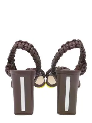 Fendi Braided Leather Block Heel Sandals - Brown