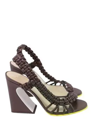 Fendi Braided Leather Block Heel Sandals - Brown