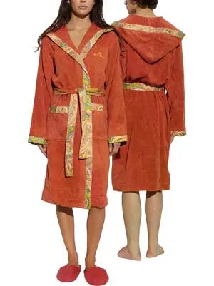 Etro Hooded Bathrobe With Paisley Trim - Orange
