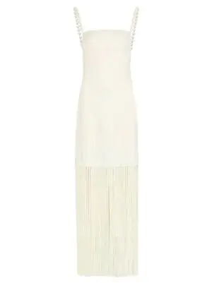 ANDRES OTALORA Midi Dress With Beaded Straps And Fringe Detail - Neutrals