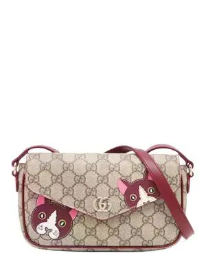Gucci Gg Supreme Ophidia Cat Pochette Crossbody Bag - Neutrals