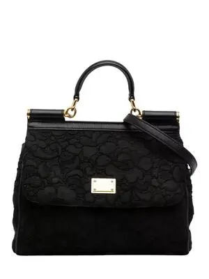 Dolce & Gabbana Medium Embroidered Lace Miss Sicily Satchel - Black