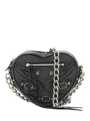 Balenciaga Lambskin Heart Chain Crossbody Bag - Black