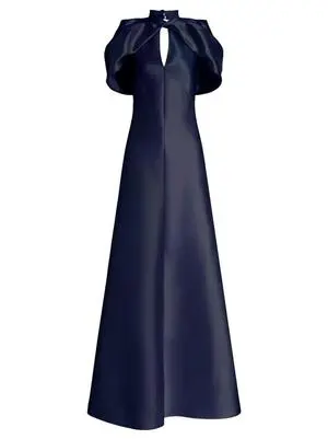Alberta Ferretti Alberta Ferretti High Neck Cut-Out Cape Sleeves Maxi Dress Blue