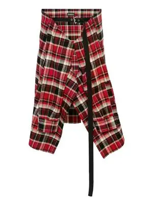 ANN DEMEULEMEESTER Plaid-panel Belted Skirt - Red