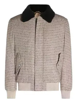 Eleventy Shearling Collar Checked Jacket - Neutrals