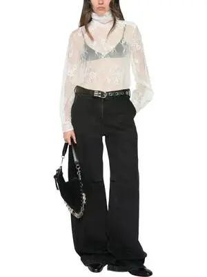 Patrizia Pepe Lace High Neck Top - White