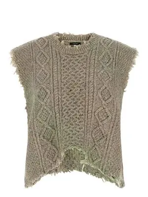 R13 Cable Knit Frayed Vest - Grey