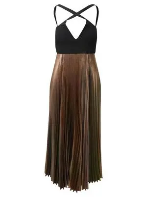 A.L.C. Bronze Metallic Pleated Maxi Dress - Brown