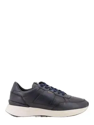 BOSS Logo-engraved Leather Lace-up Sneakers - Blue