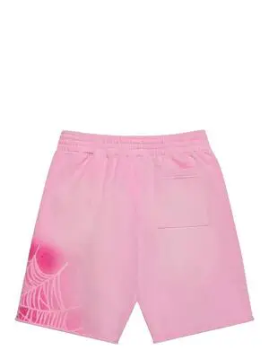 SP5DER Rhinestone Embellished Spray-print Track Shorts - Pink