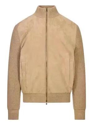 Agnona Suede-panelled Ribbed-knit Jacket - Neutrals