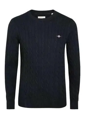 Gant Cable-knit Cotton Sweater With Embroidered Logo - Blue