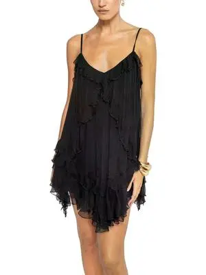 NISSA Open-back Ruffled Silk Mini Dress - Black