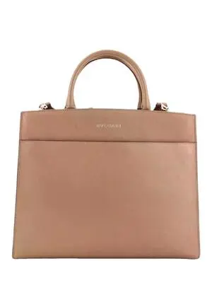 BVLGARI Embellished Logo Leather Medium Tote Bag - Neutrals