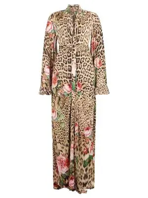 Roberto Cavalli Leopard And Floral Print Maxi Dress - Neutrals