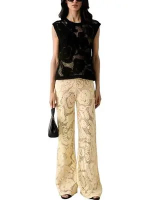 BENETTON Crochet-knit Wide-leg Trousers - Neutrals